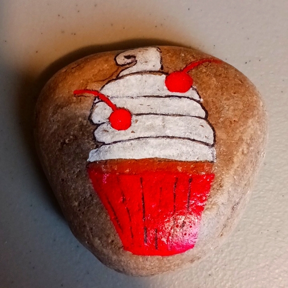 Art | Ice Cream Sundae Cherries Painted Art Rock Rare Stone Paper ...